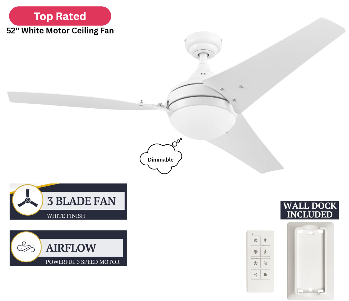 Prominence Home Maxon White 52 in Ceiling Fan – Mawad Building Supplies